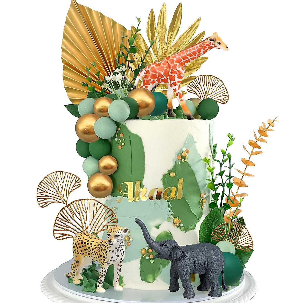 26 PCS Jungle Animal Cake Toppers Safari Animals Figure Toys Gold Palms Picks Jungle Wild One Animals Cake Decorations for Baby Shower Safari Party Holiday Party (style 1)