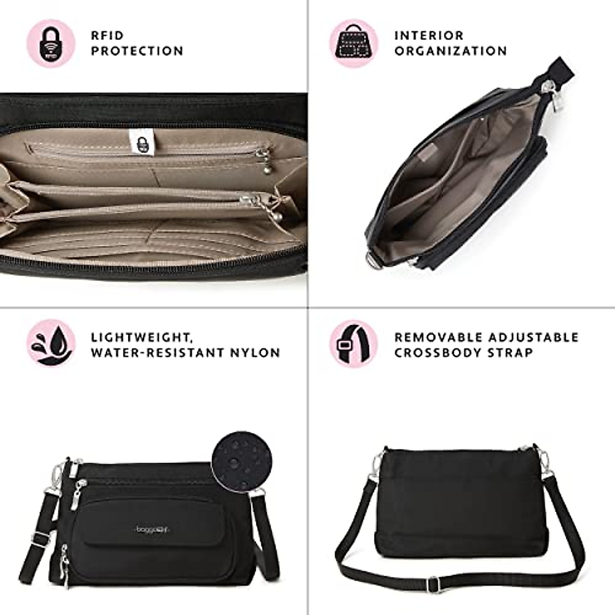 Baggallini womens Original RFID Everyday Crossbody Bag, Black, One Size US