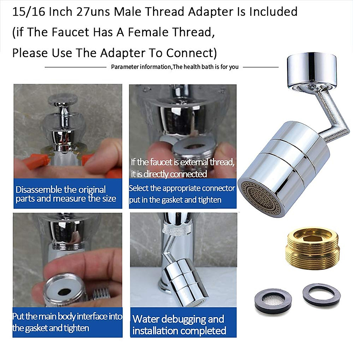 Faucet Aerator, 720° Rotatable Faucet Sprayer Head, Eye Wash Station Faucet Aerator, Universal Splash Filter Faucet, Leakproof Design with Double O-Ring, Durable Copper & ABS