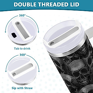 Emelivor Skulls 30 oz Tumbler with Lid and Straw Insulated Tumblers with Handle Leak Proof Travel Coffee Mug Water Cup Bottles Fits in Car Cup Holder