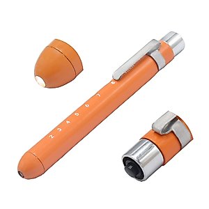OdontoMed2011 Medical Pen Lights for Nurses Doctors, Reusable LED Medical Penlight Flashlight with Pupil Gauge, White Light, Orange Color Penlight