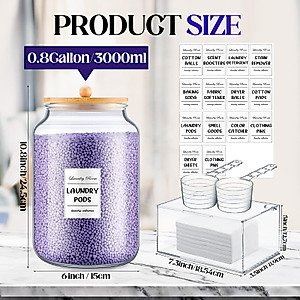 SiliFine 2 Pcs Glass Jars for Laundry Room Organization and Storage 0.8 Gallon Laundry Pods Container with Airtight Bamboo Lid, Acrylic Dryer Sheet Holder with Lid 14 Labels and 2 Scoops for Detergent