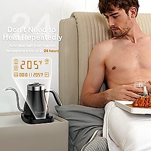 Maestri House 8-In-1 Gooseneck Electric Kettle with ±1°F Temperature Control, 90° Steady Water Flow, 1200W Quick Heating, Keep Warm, LCD Display, Child Lock, Timer, Strix Thermostat 0.95L (Black)