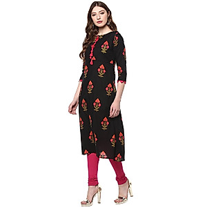Janasya Indian Women's Tunic Tops Cotton Kurti for Women(JNE2170-KR-436-XL) Black