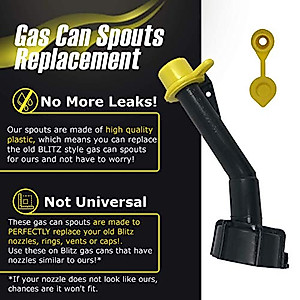 2 - Mr. Yellow Cap Fuel Gas Can Jug Spouts Nozzles, Rings & Caps, replaces Blitz 900302 900092 900094 Old Style - Please Read Description Thoroughly Before Ordering! Thank You