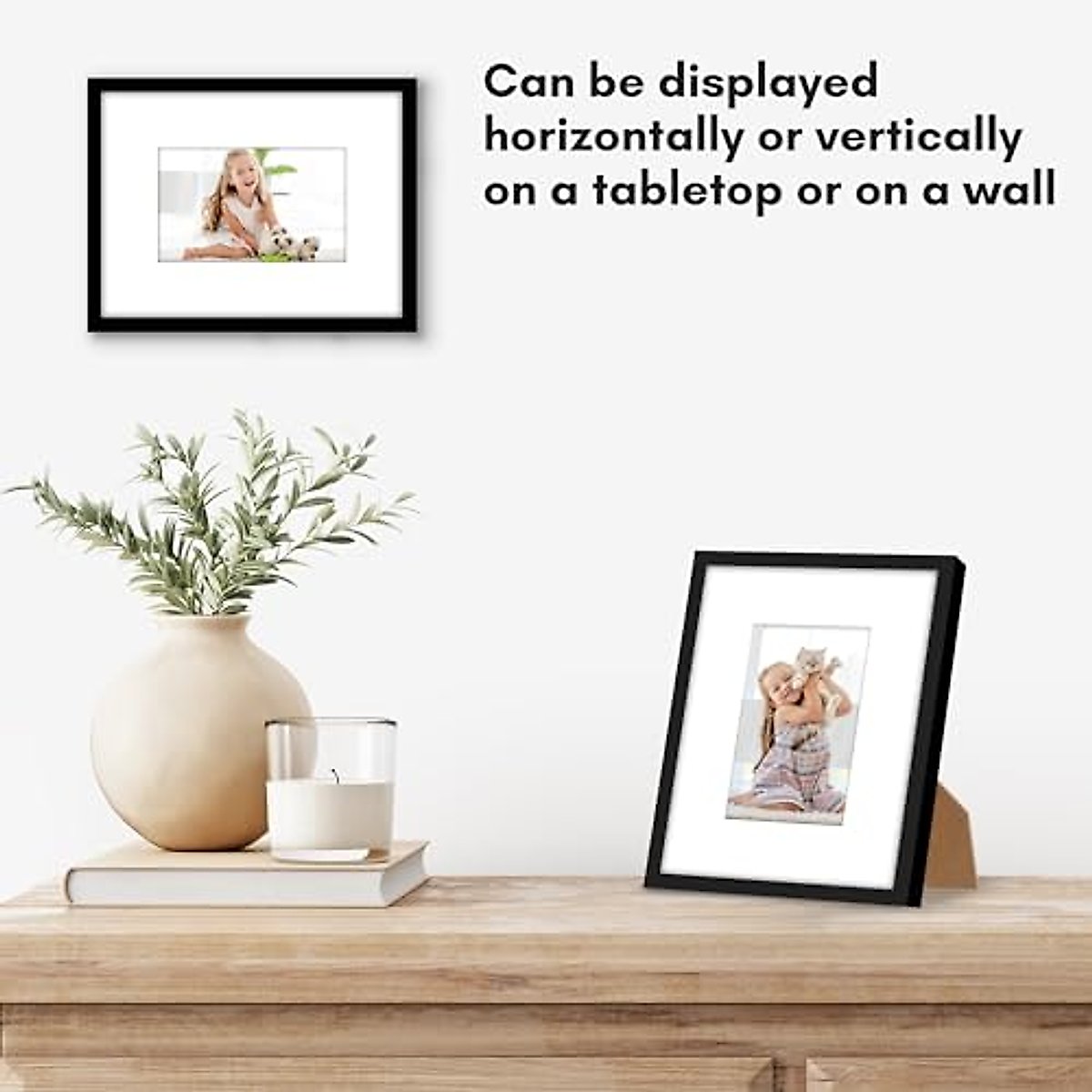 Americanflat 6x8 Picture Frame with Shatter-Resistant Glass - Use as 4x6 Frame with Mat or 6x8 Frame Without Mat - Streamline Collection - Thin Photo Frame for Wall and Tabletop Display - Black