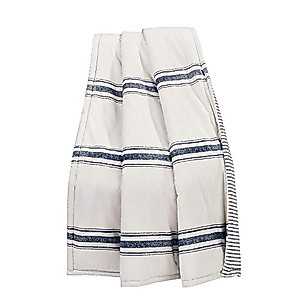 Lush Decor Farmhouse Stripe Throw - Reversible Ticking Pinstripe Design Blanket, 50" x 60", Navy