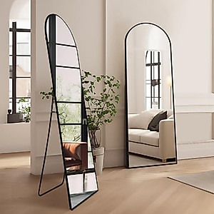 Delma Standing Mirror Full Length,Mirror Full Body,Large Floor Mirror with Arched Frame for Wall Entryway Door Bedroom Bathroom Living Room (with Stand,60x20-Black)