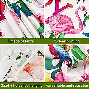 Large Hawaiian Aloha Happy Birthday Banner Luau Party Decorations Tropical Flamingo Birthday Banner Yard Sign for Indoor Outdoor Hanging Supplies Decor with Flamingo Pineapple Balloons