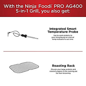 Ninja Foodi Pro 5-in-1 Indoor Integrated Smart Probe, 4-Quart Air Fryer, Roast, Bake, Dehydrate, an Cyclonic Grilling Technology, with 4 Steaks Capacity, Stainless