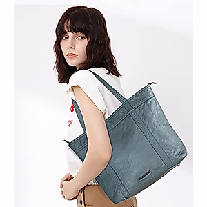 Montana West Tote Shoulder Bag for Women Vegan Leather Western Hobo Bags Ladies Top Handle Handbags Vintage Purses with Zipper Hazy Blue MCW-116JEAN