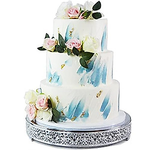 FEICTPOX Cake Stand, Metal Round Cupcake Dessert Stand Cake Display Holder Cookies Fruit Serving Tray Decor for Wedding Party Birthday Baby Showers Anniversary (16in, Silver,Hi-Q)