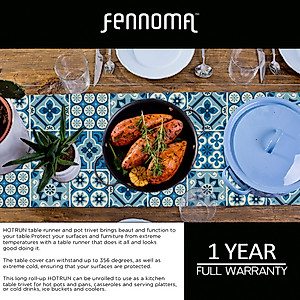 Fennoma Hotrun 2 in 1 Heat Resistant Trivet & Table Runner, 47 Inches Long Trivet for Hot Pots and Pans, Handles Heat Up to 356F, Anti Slip, Waterproof, Ideal for Kitchen Countertopst (Floral Blue)