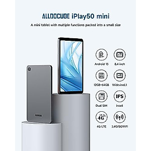 ALLDOCUBE Android 13 Tablet 1200 * 1920 in-Cell 8.4 inch Tablet 8-core Gaming Tablet 12GB(4+8)+64GB 512GB Expandable WiFi Tablet iPlay 50 Mini Support 4G LTE Widevine L1 5MP/5MP Tablet for Kids Gray