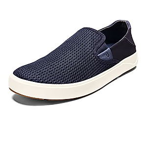 OLUKAI Lae'ahi Men's Slip On Sneakers, Lightweight Barefoot Feel & Breathable Mesh, Water Resistant Heel & Wet Grip Rubber Soles, Removable Gel Insert, Blue Depth/Blue Depth, 9.5