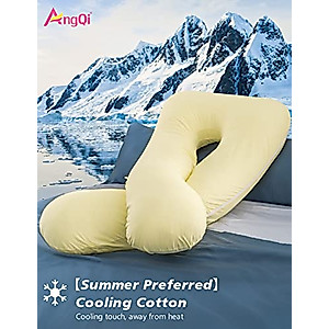 AngQi Pregnant Pillows for Sleeping, Pregnancy Belly Pillow with Cooling Cotton Cover - Support for Back, Hips, Legs, Belly for Pregnant Women Sleeping - Yellow Cream