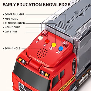 TEMI Toddler Toys for 3 4 5 6 Years Old Boys, Die-cast Emergency Fire Rescue Vehicle Transport Car Toy Set w/Play Mat, Alloy Metal Fire Truck Toys Set for Age 3-9 Toddlers Kids Boys & Girls