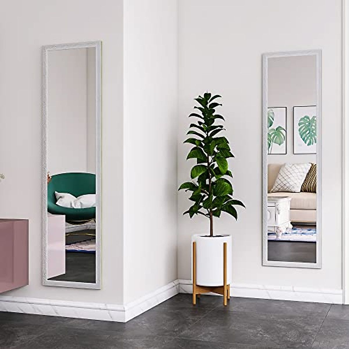 Beauty4U Full Length Mirror Wall Mirror Full Body Dressing Mirror Wall Mounted Hanging for Dorm Home, 50"x 14", White