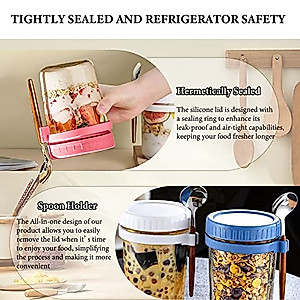 Overnight Oats Containers with Lids and Spoon 16 oz [4 Pack] Large Airtight Overnight Oats Jars Oatmeal Container with Measurement Marks, Glass Mason Jars for Yogurt, Chia Seed Pudding, Cereal, Milk,