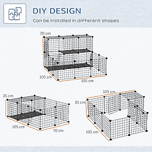 PawHut Small Animal Playpen C&C Cage Wire Bunny Pen for Kitten, Chinchillas, with Doors, Ramps and Trays, Black