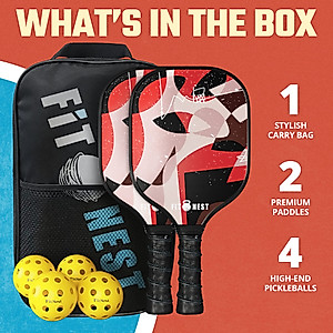 Premium Pickleball Paddles – Set of 2 Lightweight, Carbon Fiber Pickle Ball raquette's and 4 Balls Included – Premium Carry Bag – Suitable for Beginners or Advanced Players