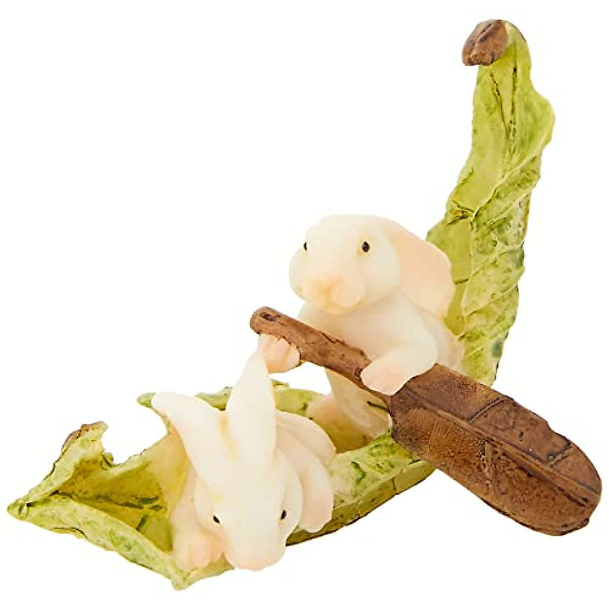 Top Collection Miniature Fairy Garden and Terrarium Statue, Rabbits Rowing Leaf Boat