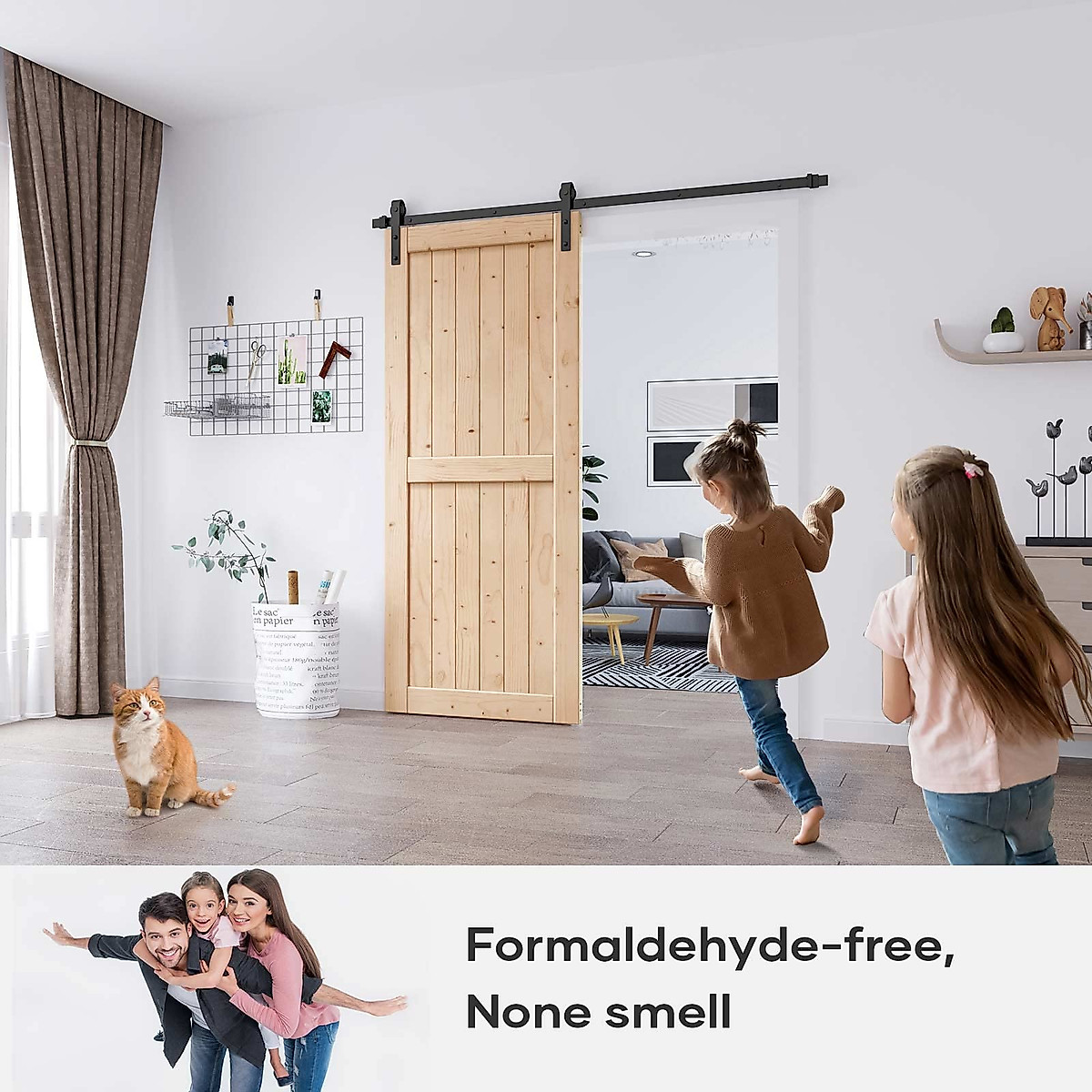 EaseLife 36in x 84in Sliding Barn Wood Door,Interior Doors,DIY Assemblely,Solid Natural Spruce Panelled Slab,Easy Install,Apply to Rooms & Storage Closet,H-Frame