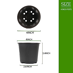 TAQIXI 100 Packs Nursery Pots, 4 5 6 Inches Plastic Nursey Pots for Plants with Drainage Holes, Seed Starting Garden Pots of Flower Plant Container for Succulents, Transplanting (100, 4 Inch)