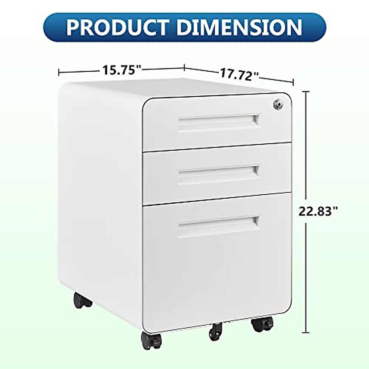 AFAIF 3 Drawer File Cabinet with Lock, Metal Filing Cabinets for Home Office, Small Rolling File Cabinet Under Desk Office Drawer Mobile Storage Cabinet fits Letter/Legal/A4 Size, White