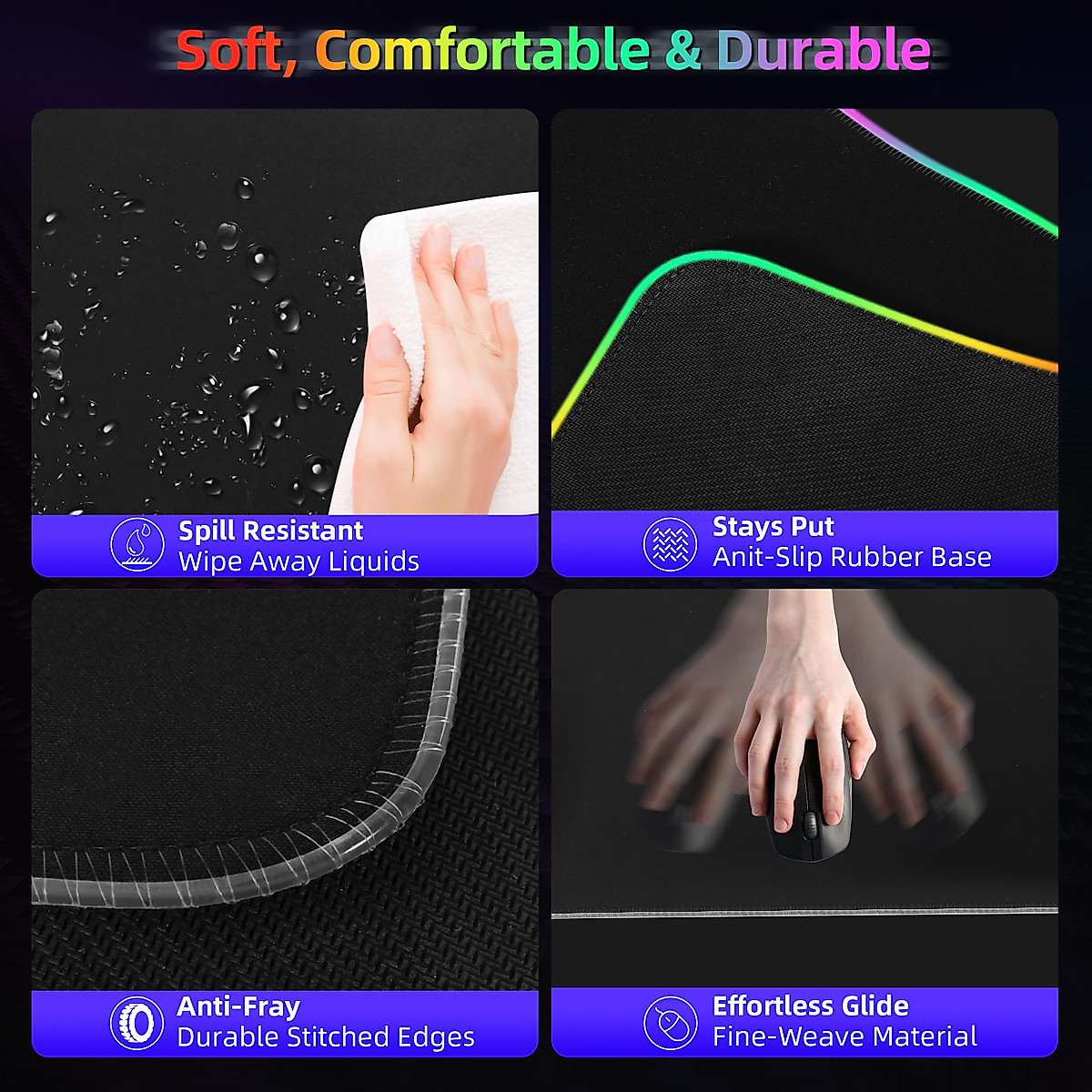 RGB Gaming Mouse Pad with Wireless Charging 10W, 31.5"x11.8" X-Large Desk Mat Protector, [9 Light Modes] [Light Switch] [Non-Slip Rubber Base] [Waterproof] Keyboard Mat