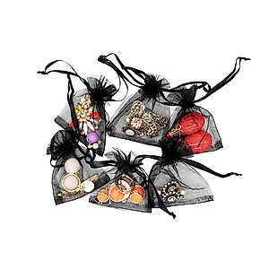 YQL 3x4 Organza Bags,100PCS Black Mini Organza Drawstring Bags Organza Jewelry Pouches Mini Mesh Bags Wedding Party Christmas Gift Halloween Candy Bag