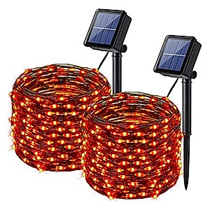 Lomotech 2 Pack Halloween Lights, 33ft 100LED Orange Solar String Lights with 8 Modes, Waterproof Solar Fairy Lights for Patio, Garden, Yard, Party, Halloween Outdoors Decorative