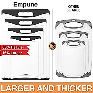 Extra Large Cutting Boards, Plastic Cutting Boards for Kitchen (Set of 4) Cutting Board Set Dishwasher Chopping Board with Juice Grooves Easy-Grip Handles, Black, Empune