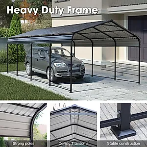 COBANA Metal Carport, 12X20 FT Heavy Duty Carport Canopy with Steel Roof and Frame, Car Shelter Garage for Pickups, Cars, Boats and Tractors