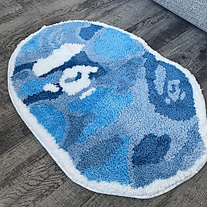 Luxape Bape Rug - Camo Blue - Handmade & Premium- 28in W * 20in L (70 * 50cm) - Hypebeast Rug - Hypebeast Rug Decor - Living Room, Bedroom, Children Room, Door mat - A Bathing APE Rug