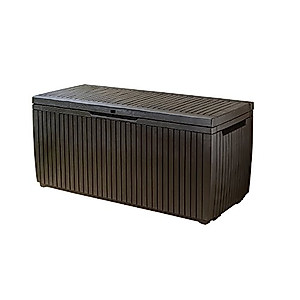 Keter Springwood 80 Gallon Resin Outdoor Storage Box for Patio Furniture Cushions, Pool Toys, and Garden Tools with Handles