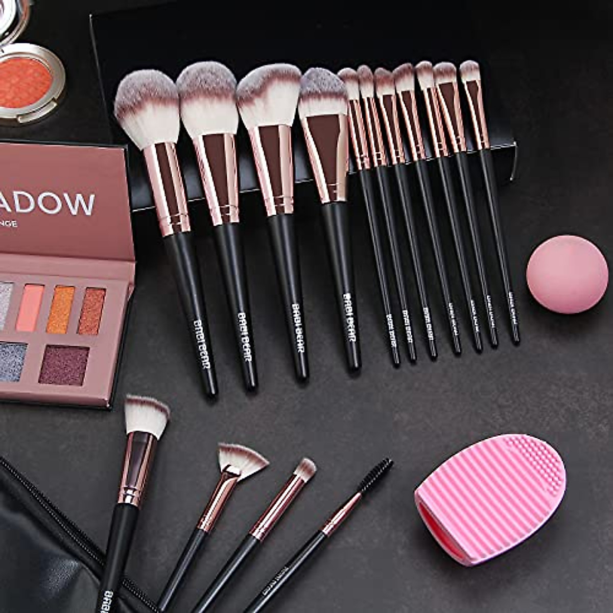 15 PCs Makeup Brushes, BABI BEAR Makeup Brush Set Professional Premium Synthetic Make Up Brushes for Blending Powder Blush Concealers Eyeshadow Foundation Brush with Travel Makeup Bag