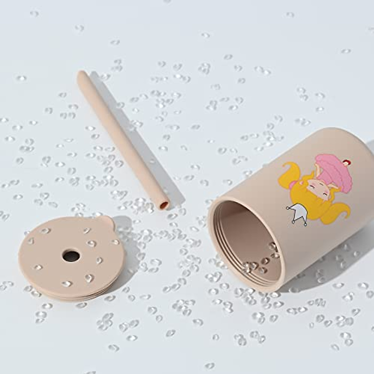 JOYIT Silicone Baby Open Cup with Straw, Baby Toddlers Open Cup 6 oz, Training and Learning Tumbler Cup (Princess-Beige)