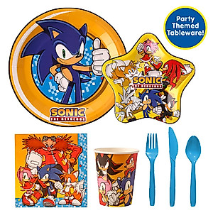 Sonic The Hedgehog Birthday Party Kit - Complete Supplies for 10, Video Game Themed Decorations, Licensed Banner, Plates, Cups, Balloons, Games, and Favors for Kids' Celebration