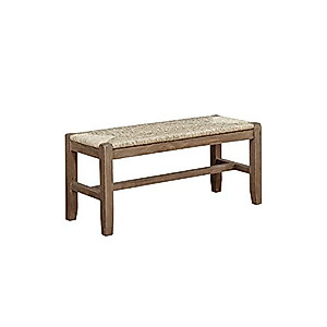 Unknown1 40-inch Wood Bench with Rush Seat Natural Solid Rustic Finish