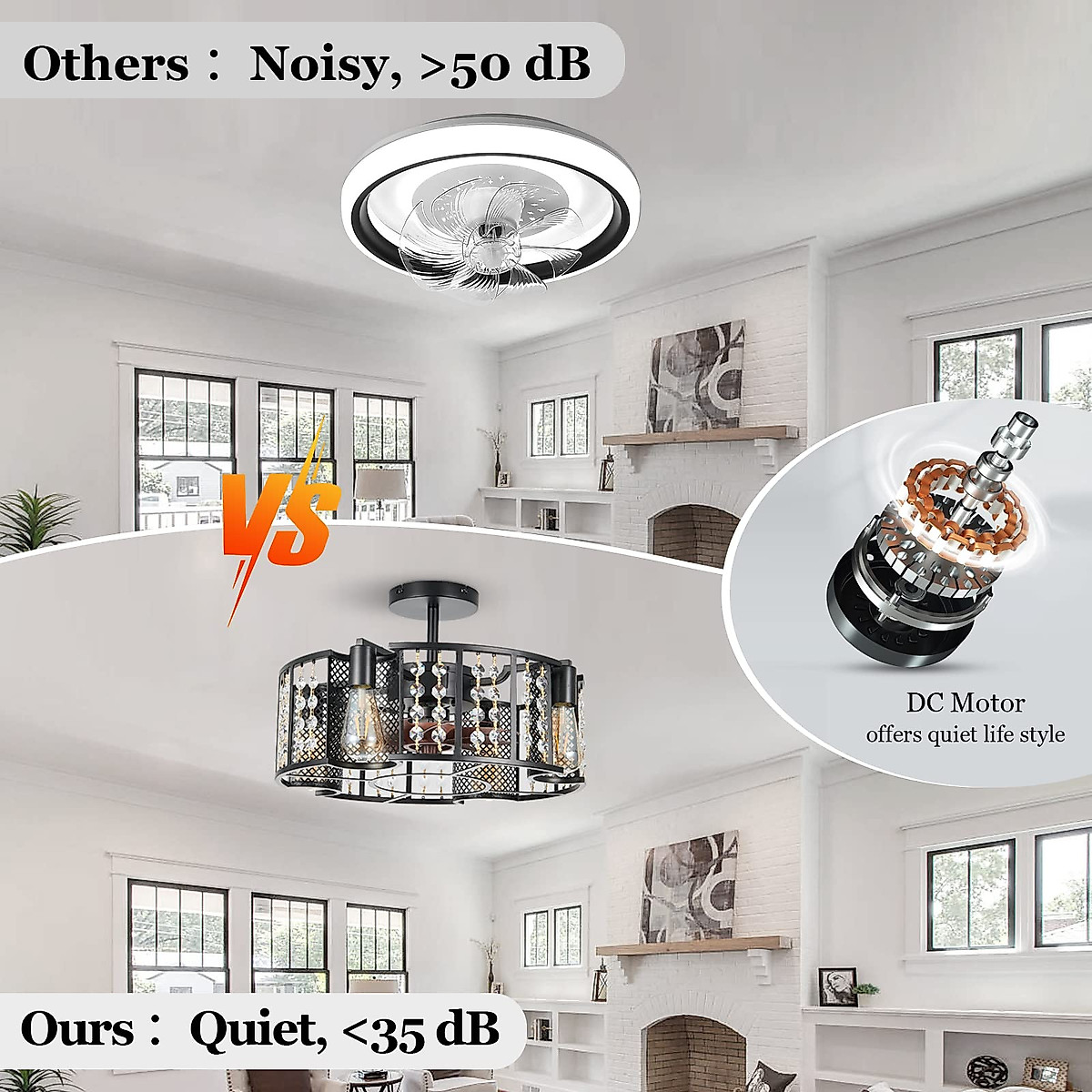 XuanDe Ceiling Fans with Lights and Remote, Vintage Caged Ceiling Fans Industrial Farmhouse Rustic Ceiling Fan Bladeless Enclosed Flush Mount for Hall, Living Room, Bedroom（Bulb x 6 Included）