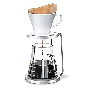KitchenBoss Pour Over Coffee Maker Set Pour Over Stand Set | White Ceramic Dripper | 600ml/20oz Glass Server | Non-slip Stand | Home Office Coffee Maker Kit 5 Cup