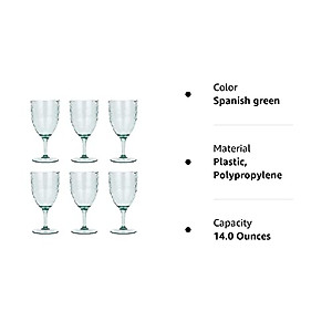 unkno 14 ounce Acrylic Stem Wine Glasses, All-Purpose Wine Glasses, Set of 6 - Spanish green,Dishwasher Safe, BPA Free (Spanish green, 6)