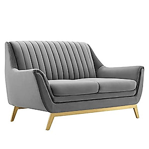 Modway Winsome Channel Tufted Performance Velvet, Loveseat, Gray