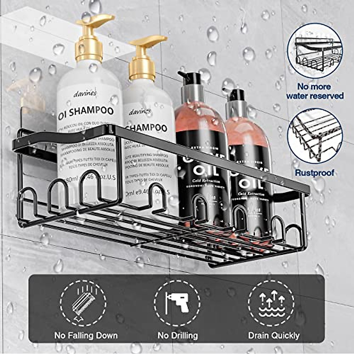 SIXDOVE 3 Pack Shower Caddy Shelves With 22 Hooks, Soap Holder Organizer Wall Mounted Shower Rack Basket With No Drilling Adhesive Shower Caddy Rustproof Storage Organizer (Black)