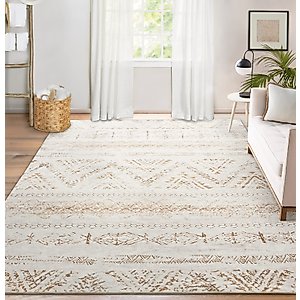 Area Rug Living Room Carpet: 8x10 Large Moroccan Soft Fluffy Geometric Washable Bedroom Rugs Dining Room Home Office Nursery Low Pile Decor Under Kitchen Table Light Brown/Ivory