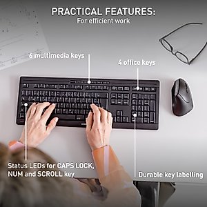 Cherry Stream Wireless Keyboard with SX Scissors Mechanism, Slim Yet Full Size QWERTY Ergo Friendly with Number Pad, Thin Design with Quiet keystroke for use at Home Office or Work. Black