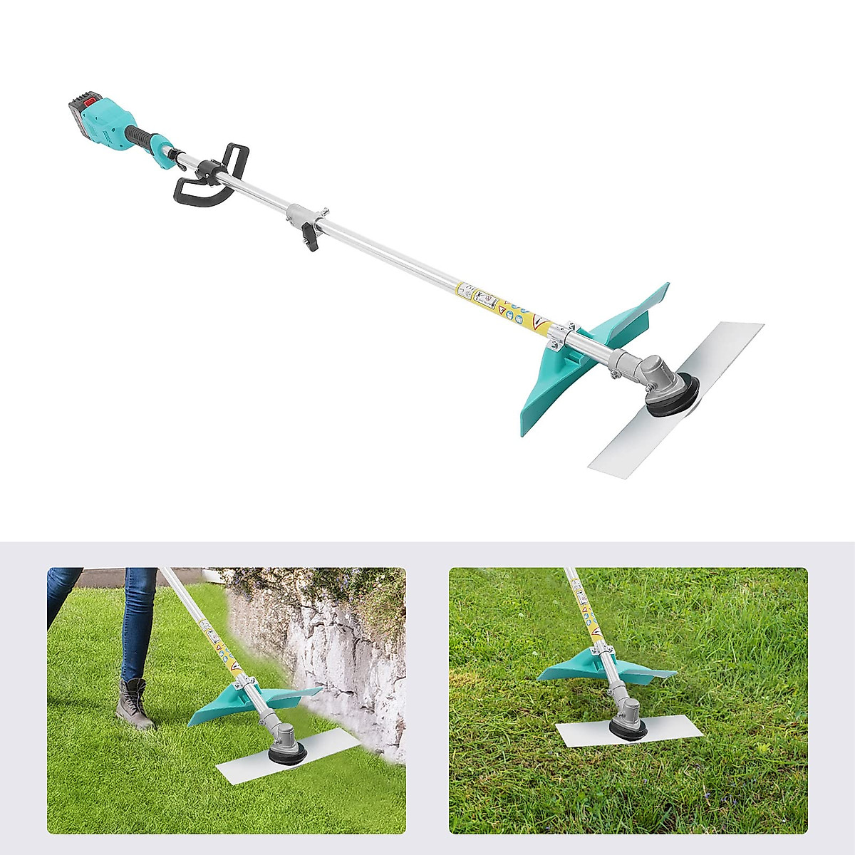 DNYSYSJ Cordless String Trimmer, Lawn Trimmer Electric Lawn Mower Garden Grass Cutter Cordless with Wheels, with Armrest, 24 V / 6Ah Lithium Battery, 1300 W Motor Power (Green)