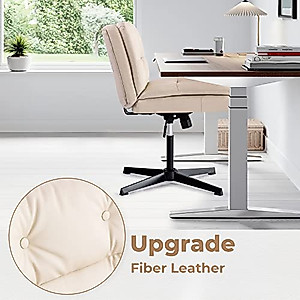 HomVent Armless Office Desk Chair No Wheels, PU Leather Padded Modern Swivel Vanity Chair, Ergonomic Mid Back Adjustable Wide Seat Computer Task Chair for Makeup Vanity Study Room Office Bedroom Beige