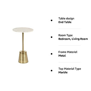 Kate and Laurel Tira Modern Marble Side Table, 14 x 14 x 24, Gold, Small Pedestal Table for Decorative Display